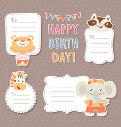 Cute birthday stickers with animals for babies Vector Image