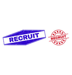 Recruit textured seals in circle and hexagon Vector Image