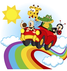 London red bus with animals rides on road Vector Image