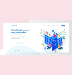 Isometric programmer coding new project sitting Vector Image