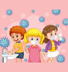Coronavirus poster design with girl wearing mask Vector Image