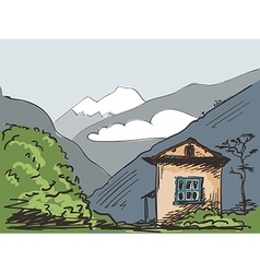 Rustic stone house autumn landscape Royalty Free Vector