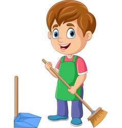 Cartoon little boy mopping the floor Royalty Free Vector