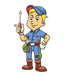 Mechanic pose with big wrench Royalty Free Vector Image