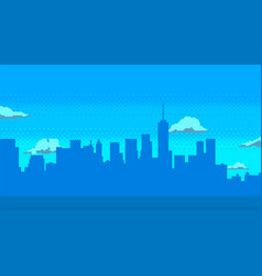Pixel art game road with city on background Vector Image