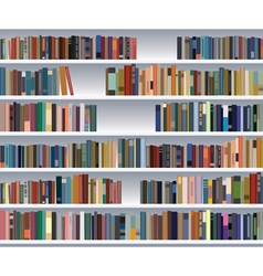 Many books on a wooden bookshelf in library Vector Image