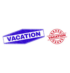 Vacation grunged watermarks in round and hexagon Vector Image