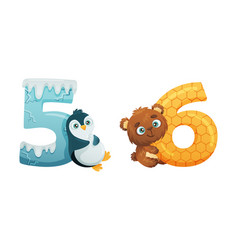 4 number and cute bunny baby animal educational Vector Image