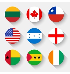 Set of popular country flags glossy round icon Vector Image