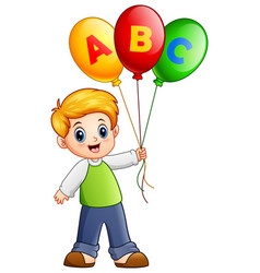 Cartoon boy holding alphabet balloon Royalty Free Vector