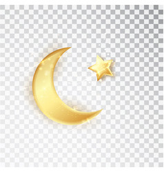 Gold shiny glowing half moon with star isolated on