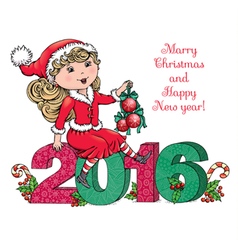 Santa claus girl christmas card Royalty Free Vector Image