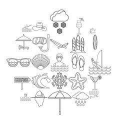 Coastal place icons set outline style Royalty Free Vector