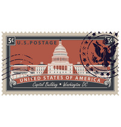 Postage stamp with white house and flag usa Vector Image