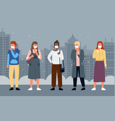 Set multinational characters wearing face Vector Image