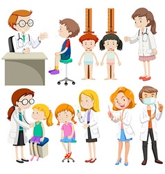 Girl having eye checked doctor Royalty Free Vector Image