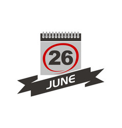 26 june calendar with ribbon Royalty Free Vector Image