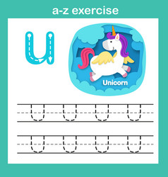 Alphabet isolated letter u-unicorn-umbrella Vector Image