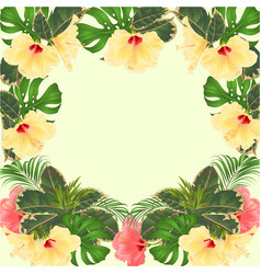 Golden frame with yellow hibiscus greeting card Vector Image