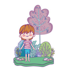 Cute little boy in the landscape Royalty Free Vector Image