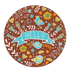 Hello card with decorative floral frame Royalty Free Vector