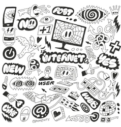 Internet technology doodle set pencil drawings Vector Image