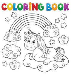 Coloring book happy unicorn topic 1 Royalty Free Vector