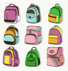 Cartoon purple school backpack holding pencil Vector Image