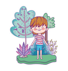 Cute little boy in the landscape Royalty Free Vector Image